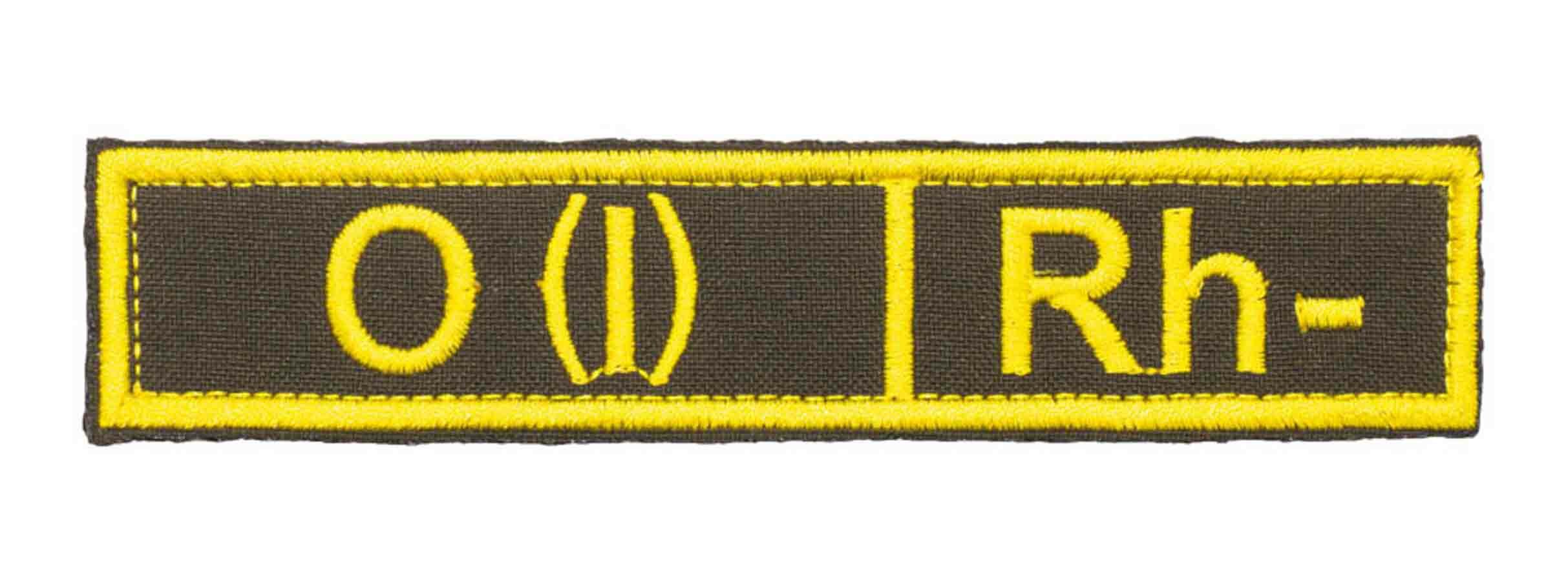 Шеврон на липучке Strike Группа крови O (I) Rh-, желтый тект олива фон