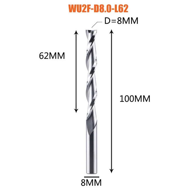 Dreanique чистовая двухзаходная концевая фреза по дереву для станков (8х62х100х8) WU2F-D8.0-L62 11399
