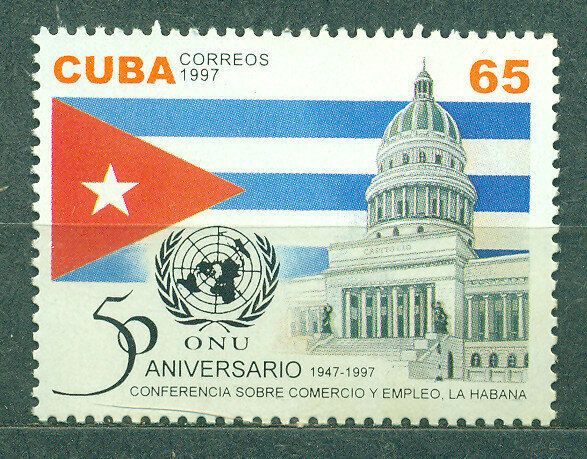 Почтовые марки Куба 1997г. "50-летие Конференции U.N. по торговле и занятости, Гавана" Архитектура, Флаги, Организации MNH