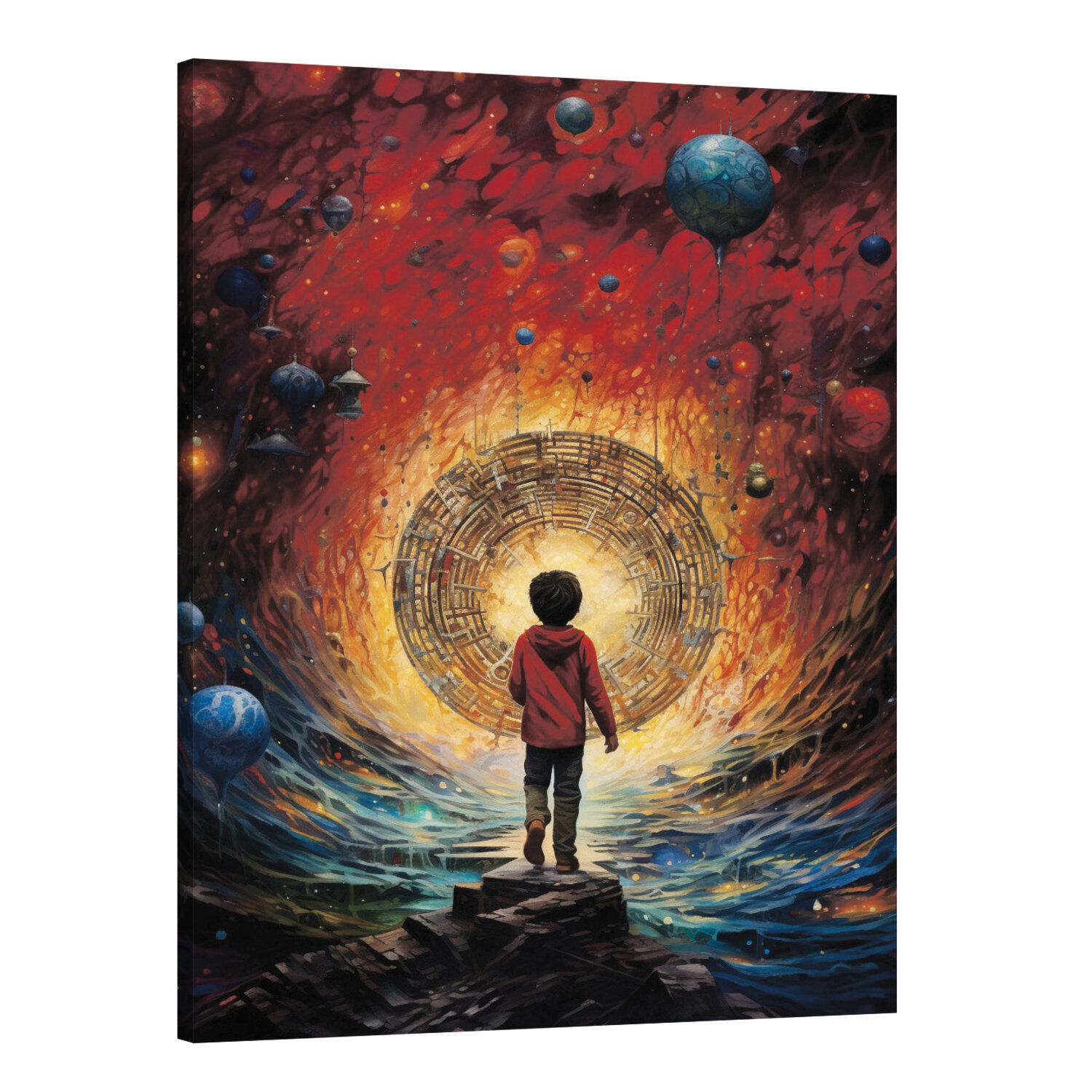 Интерьерная картина 50х70 "Мальчик и его мир фантазий: картина для мечтателей"