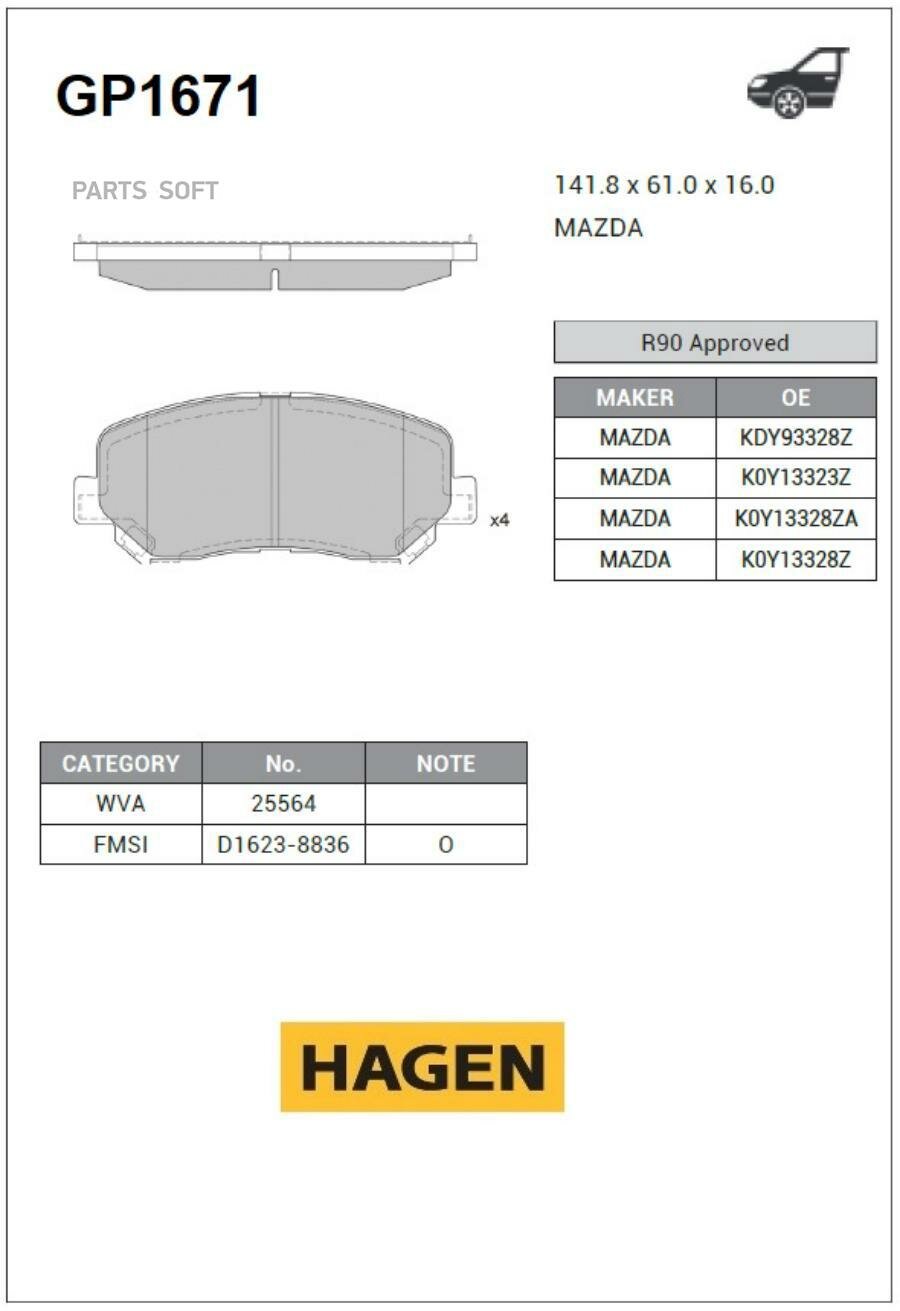 Колодки торм. пер. HAGEN