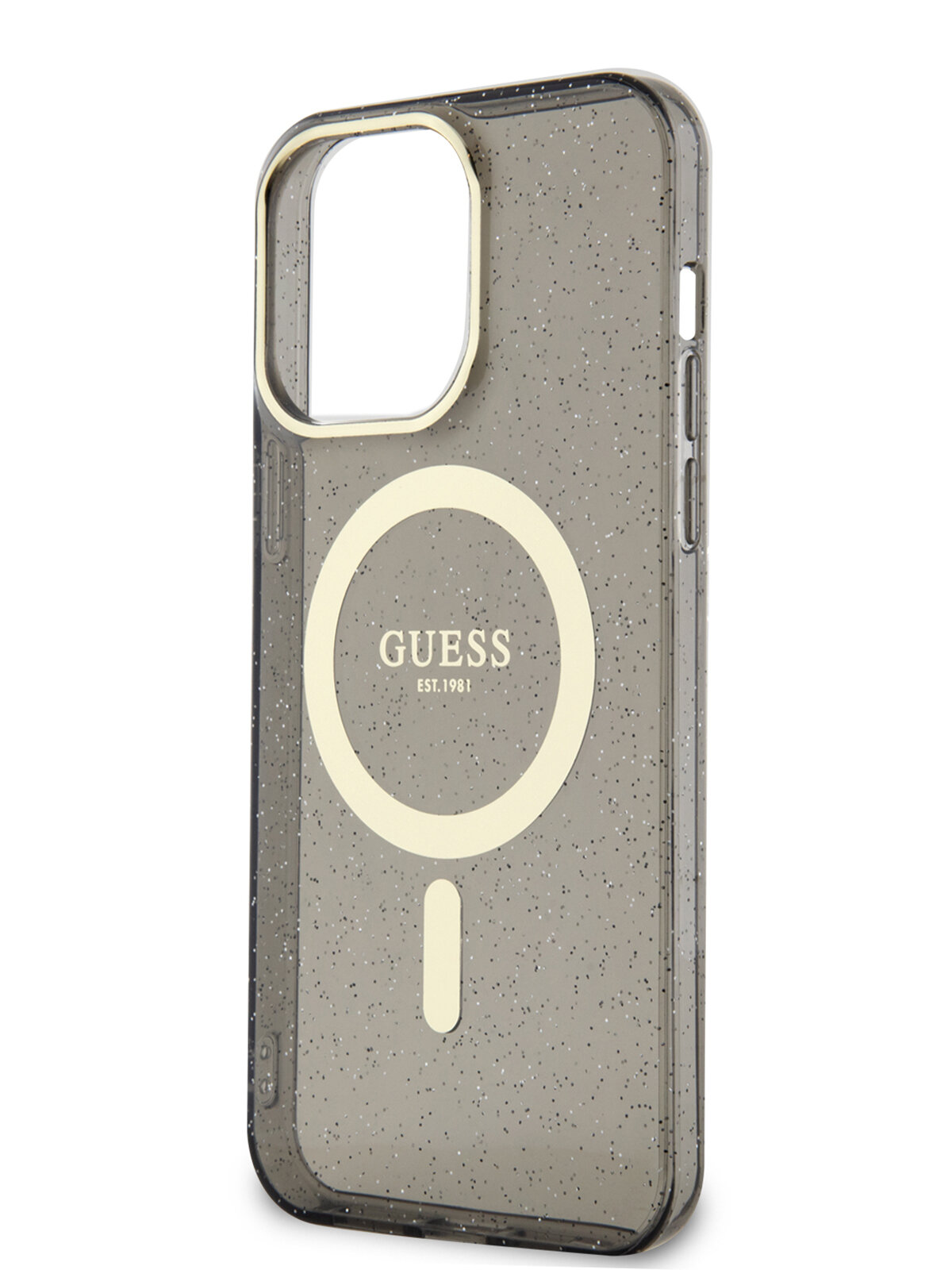 Guess для iPhone 13 Pro Max чехол MagSafe PC/TPU Glitter Metal outline Hard Black/Gold