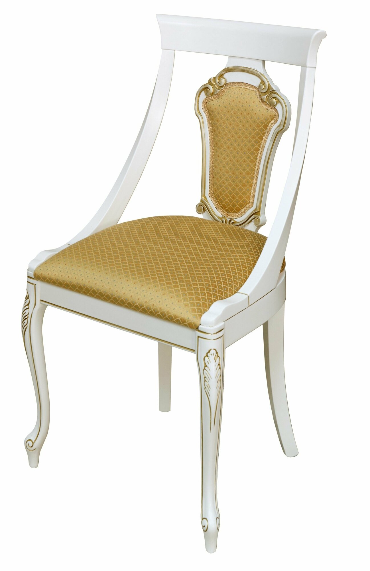 Стул-кресло деревянный патриция с подлокотниками, массив бука, белый, эмаль белая, с золотой патиной