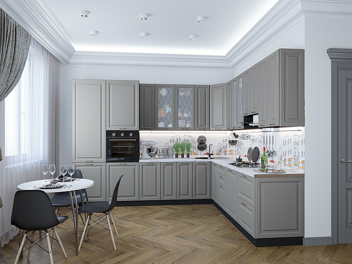 Кухня Ницца-04, цвет фасада Графит, цвет каркаса Graphite, 2340*3200/2700*600 мм