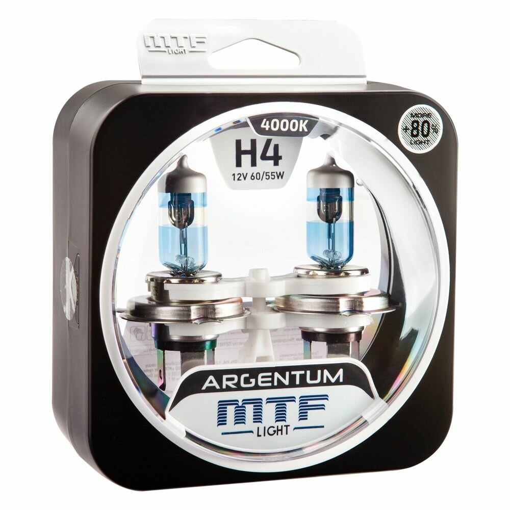 Галогенные автолампы MTF Light серия ARGENTUM +80% H4, 12V, 60/55W, комп.