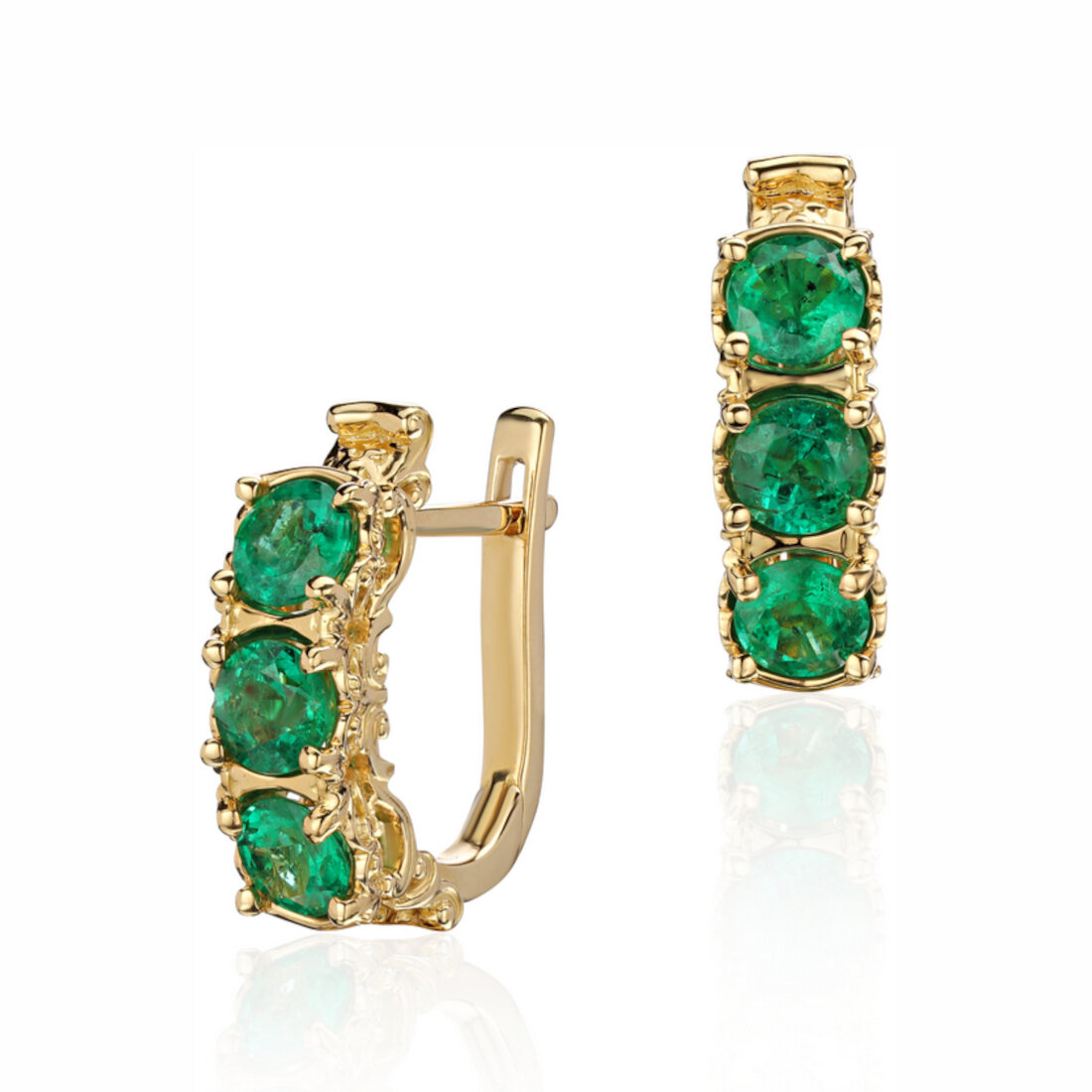 Серьги конго, желтое золото, 750 проба, изумруд
