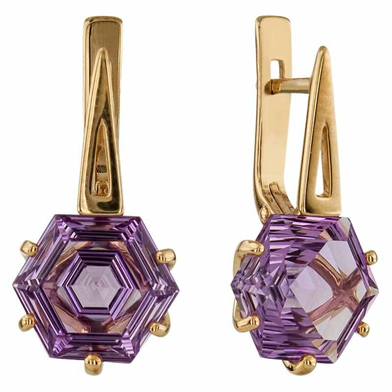 Серьги, красное золото, 585 проба, аметист