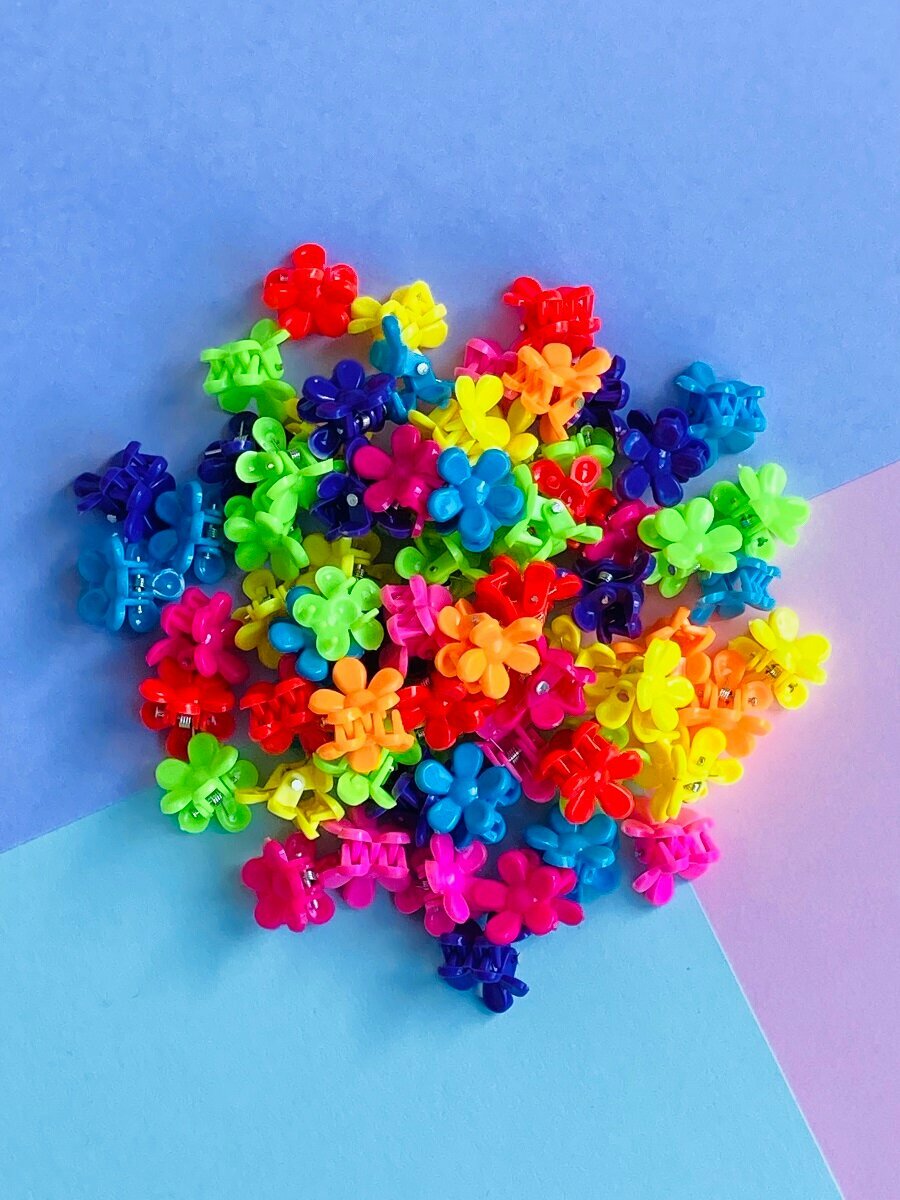 Крабики LadyStore, маленькие, для волос, с цветком, цветные, 65 шт