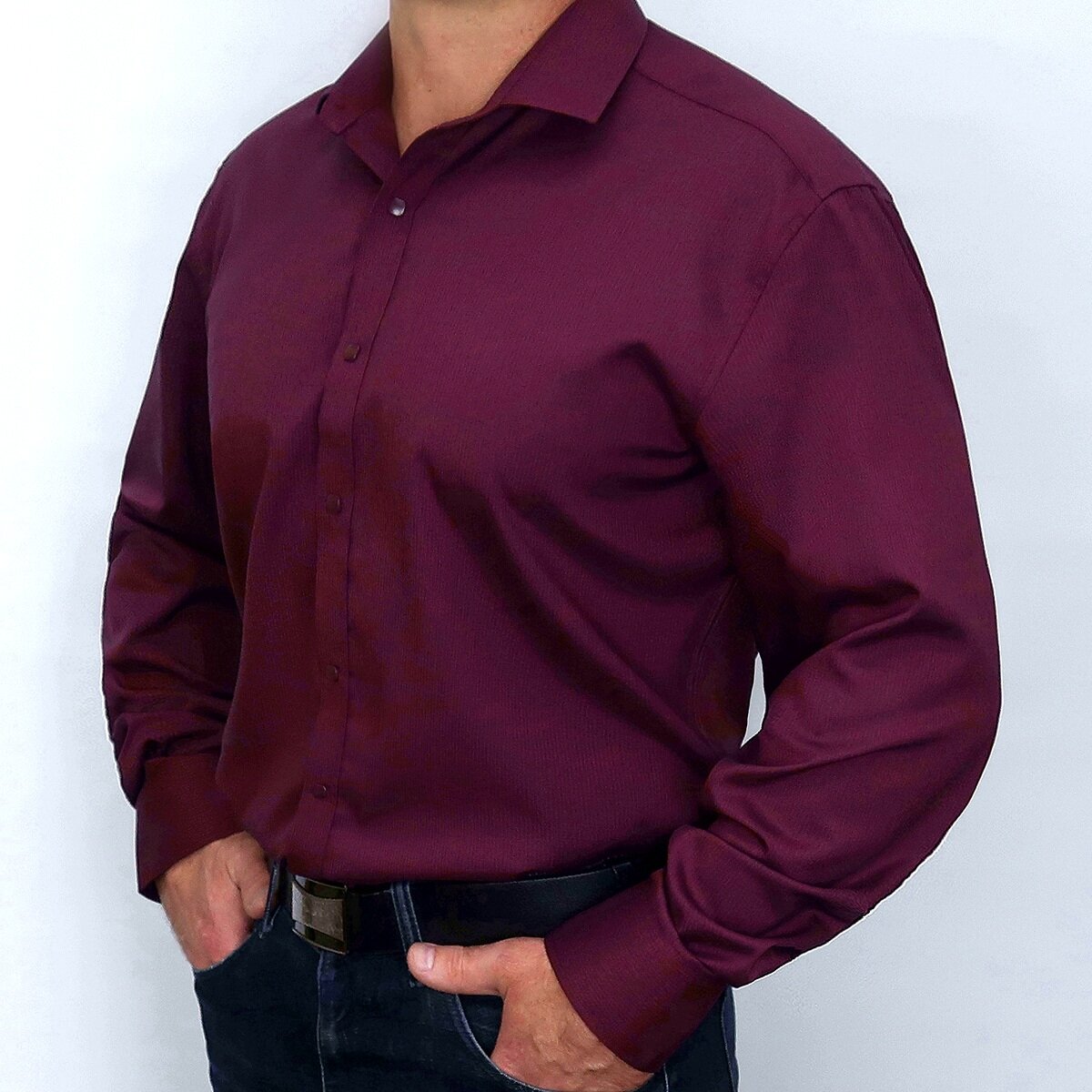 Рубашка Мужская рубашка с длинным рукавом приталенная, темная сорочка на кнопках, рубаха на любой сезон, бордовая мелкая клетка, без карманов, на любой сезон и на лето рубашка Slim fit с приталенным кроем зау