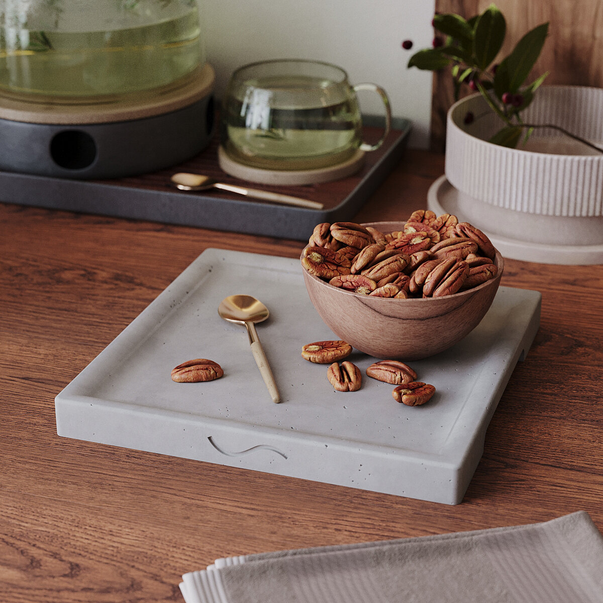 Поднос декоративный кухонный Dorian Square S, 20x20 см, бетон, серый матовый