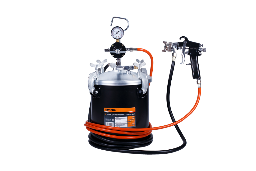 Пневматический краскопульт Кратон PТ-01G, с баком, регулировка факела