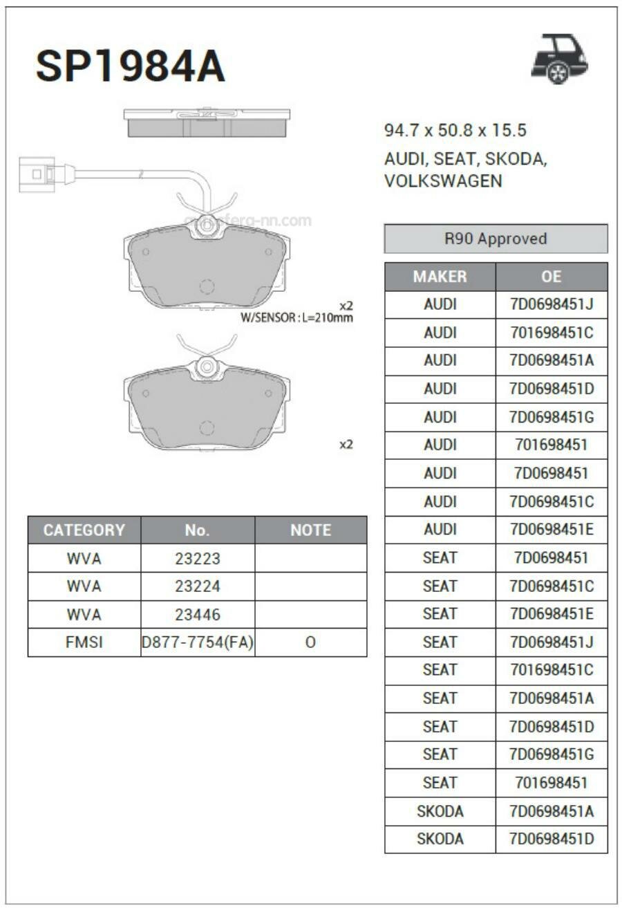 SANGSIN BRAKE SP1984A Колодки тормозные задние