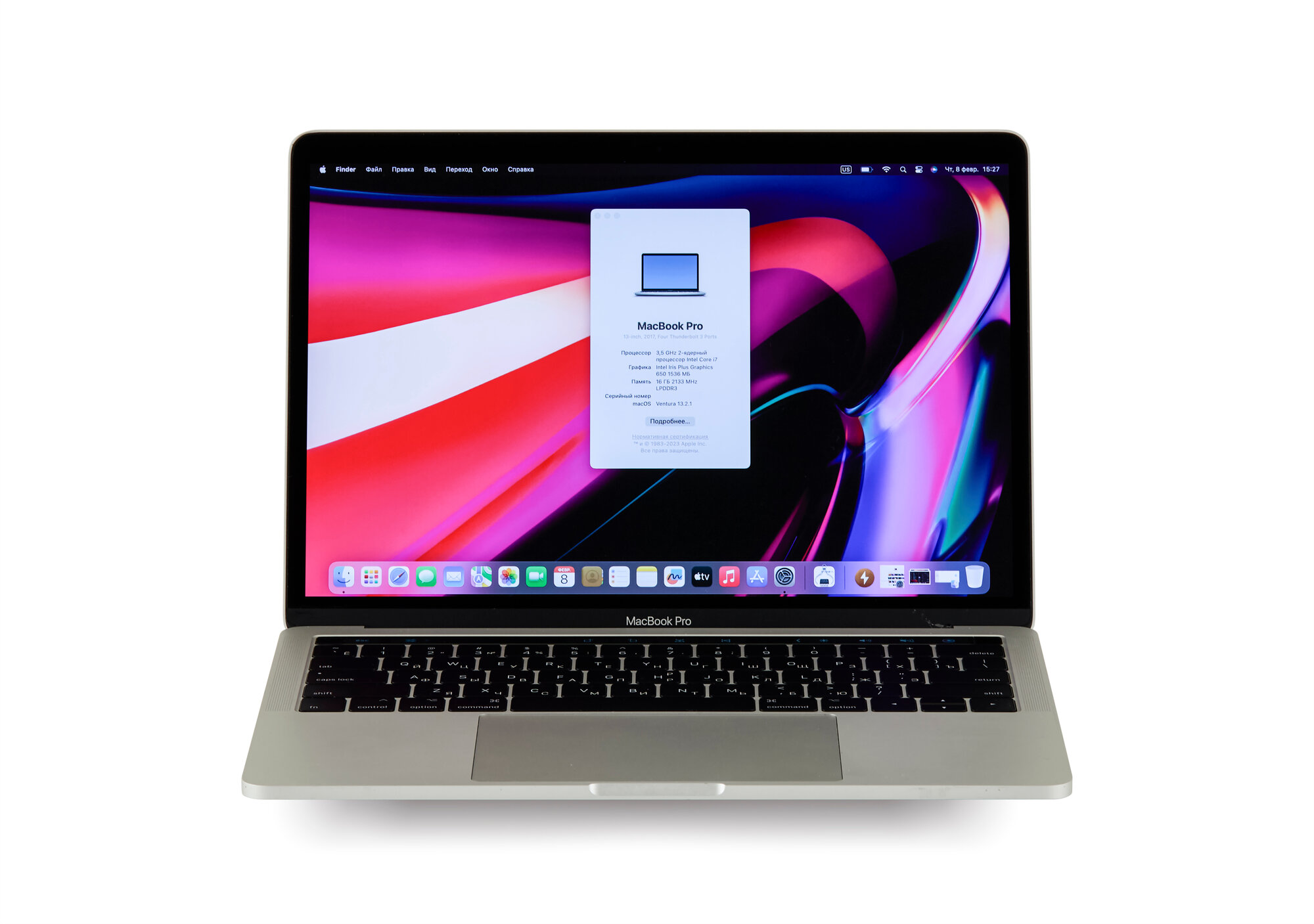 Ноутбук Apple Macbook Pro 13 2017 г Touch Bar A1706 (Производство 2017 г) Core i7 3.5Ггц 2 ядра / Оперативная память 16Гб / SSD 512Gb / Silver