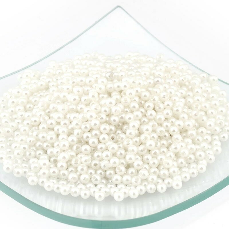 Бусины пластиковые перламутр 4 мм (бусины для рукоделия) цв. H1 белый 50 гр (около 1500 шт)