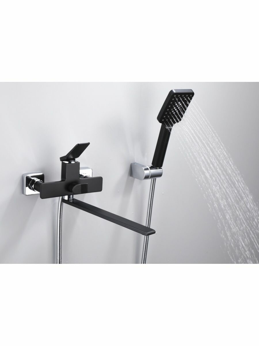 Смеситель для ванны Hansen HL22099-C, латунь, поворотный, черный/хром, длина излива 38 см