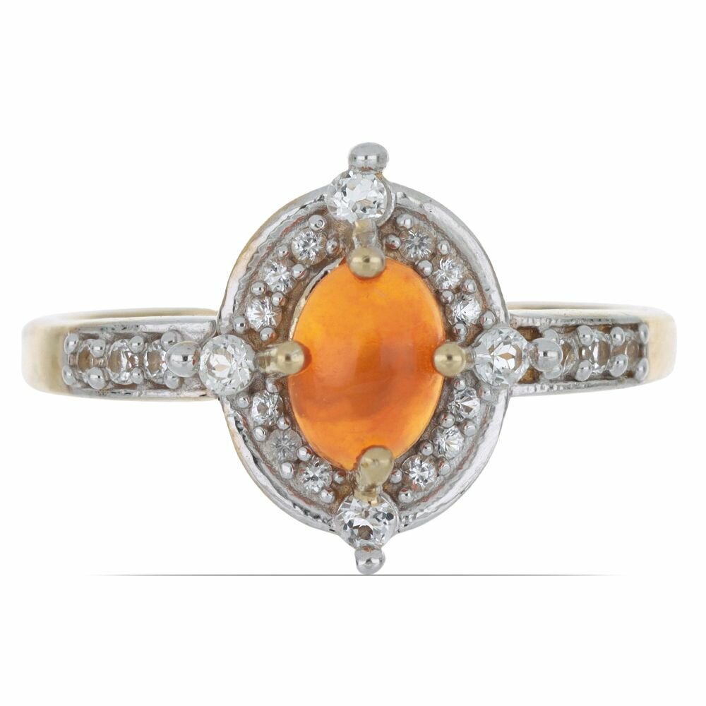 Кольцо тонкое, серебро, 925 проба, золочение, опал, топаз