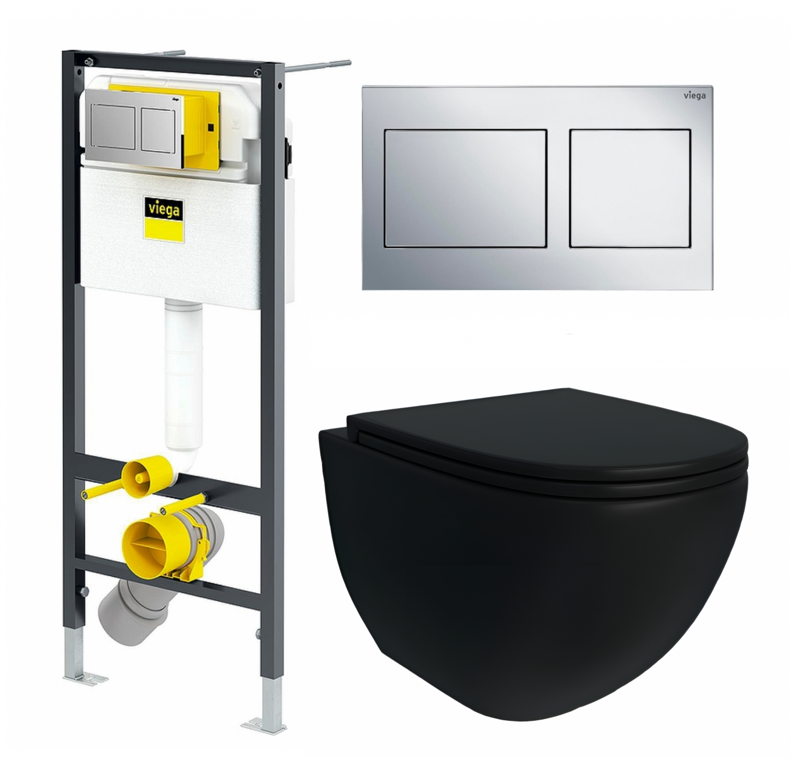 Комплект 3 в 1 инсталляция Viega Prevista Dry 8524.14 792596 + Унитаз подвесной Enio Unico BL черный EN4105055 + кнопка хром