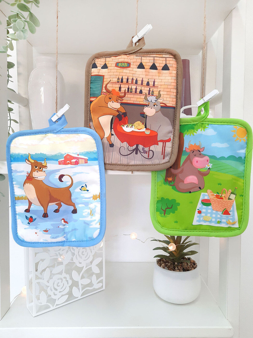 Прихватки для кухни набор, Cherir, 16x19 см, 3 шт.