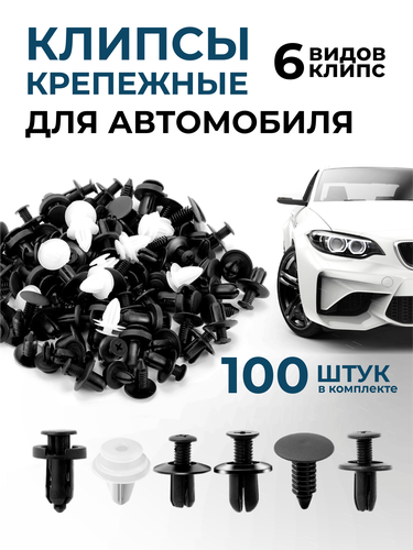 Автомобильные клипсы-пистоны набор 100 шт, клипса крепежная ...