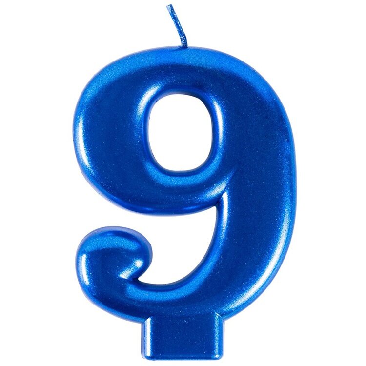 Свеча -цифра "9" Синяя, 8 см