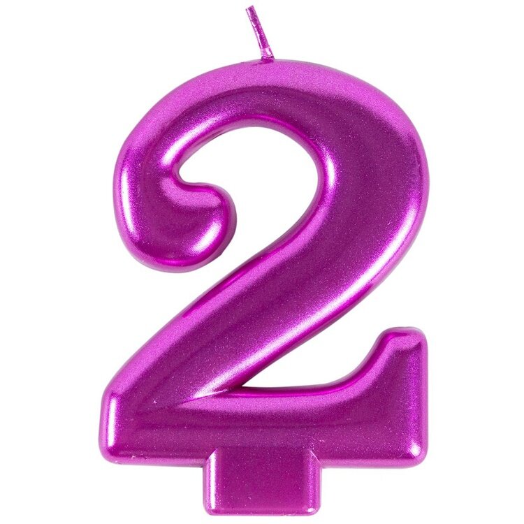 Свеча Веселая затея цифра 2, ярко-розовая, высота 8 см