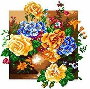 Канва с нанесенным рисунком "Чайный букет" размер: 34х34 см, арт. 1274
