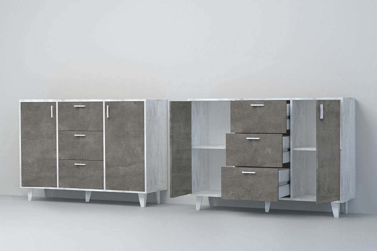 Комод "ЭГО" К-2 (НГ) Бетон Светлый/Камень Темный, Материал фасада - ЛДСП