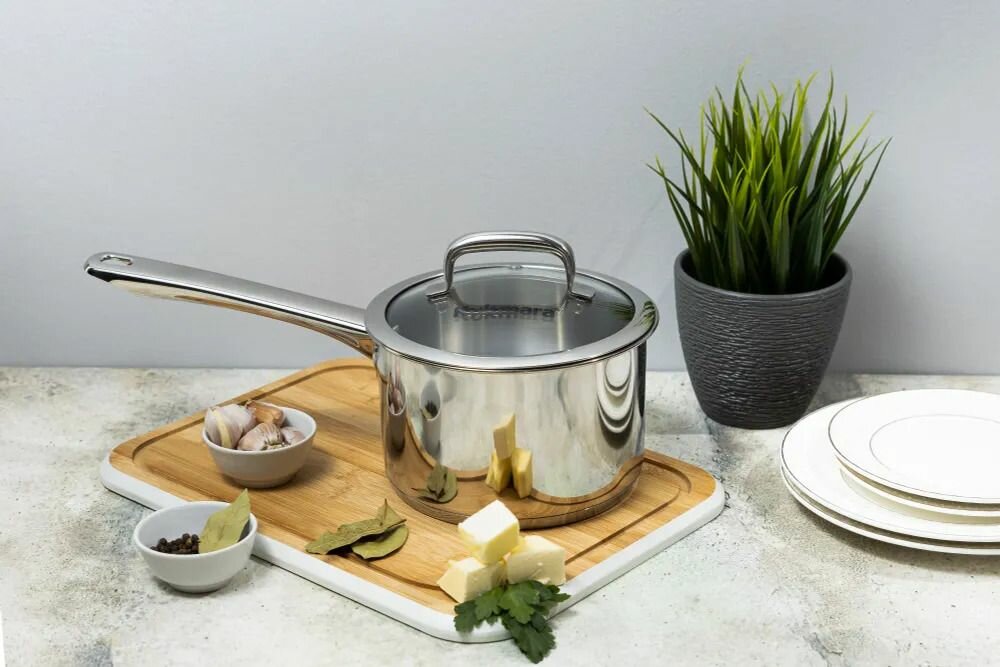 Ковш Kukmara линии "Leon" 1,5л. д.16см, со стекляной крышкой N-LDL1516G