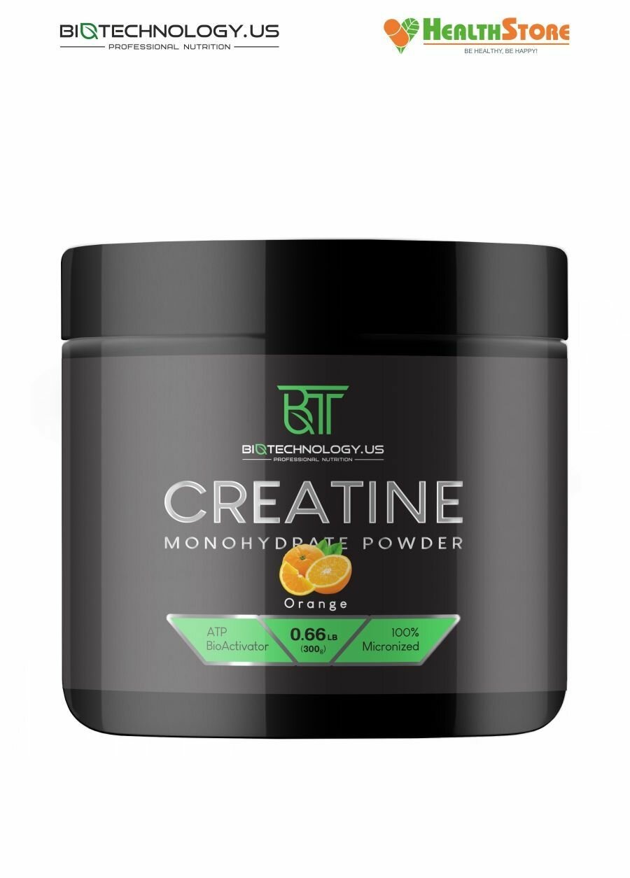 Biotechnology.US Creatine Monohydrate Powder 300г апельсин, микронизированный креатин моногидрат