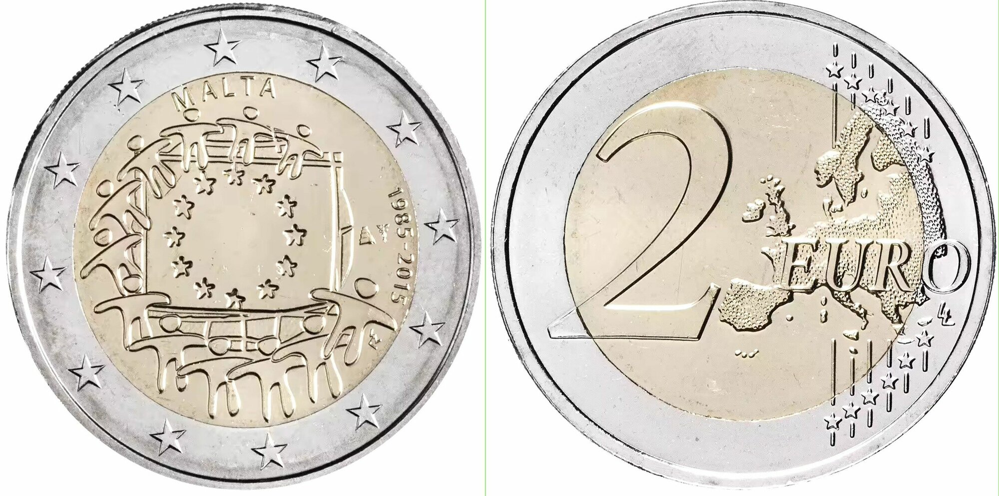 Мальта 2 евро 2015 30 лет флагу Европейского союза UNC