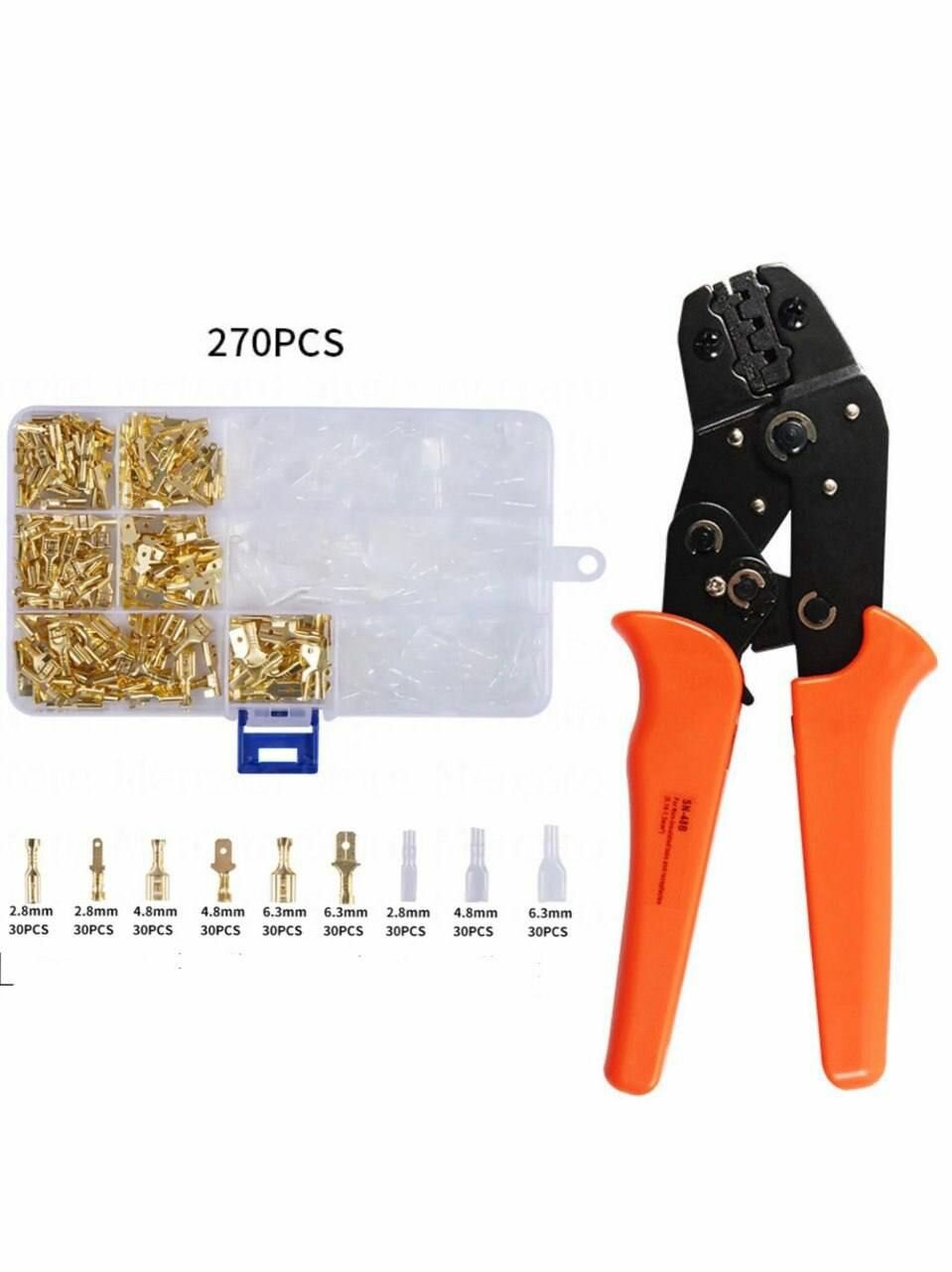Обжимные клеммы для проводов 270шт + Клещи, SN-48B Клещи для обжима проводов 0,5-1,5 мм2 20-13AWG