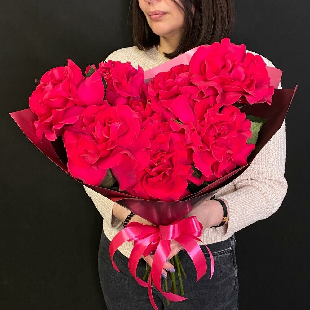 9 французских роз / Букет из 9 малиновых французских роз / Вывернутые розы