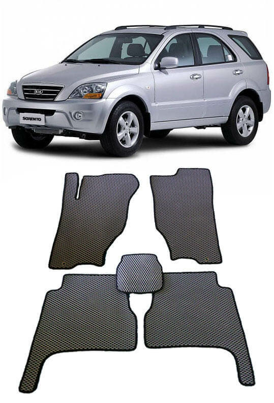 Ева коврики Kia Sorento I 2002 - 2011/ Ева ЭВА сота/ цвет Серый c серой окантовкой / EVA Smart / коврики в салон автомобиля Киа