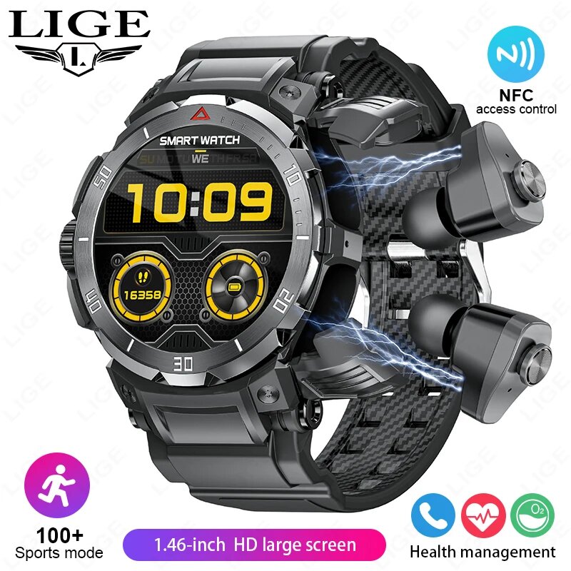 NFC Headset Smart Watch 2 in 1 TWS Wireless Headphone Local Music Call Men SmartWatch Health Monitoring Waterproof Sports Watch