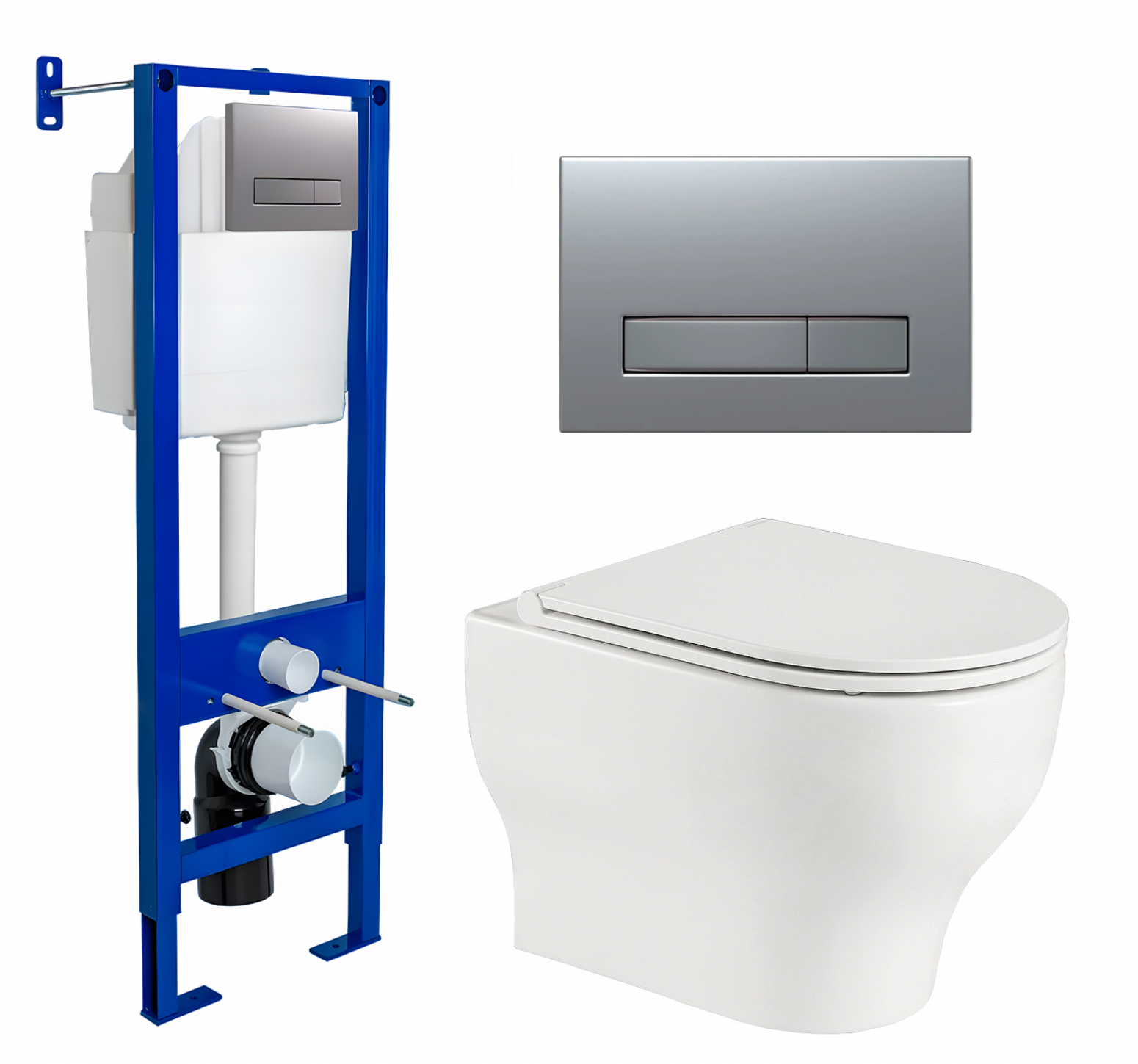 Комплект 3 в 1 инсталляция Berges Atom Line 410 + Подвесной унитаз WeltWasser Erlenbach 004 GL-WT + кнопка хром матовая
