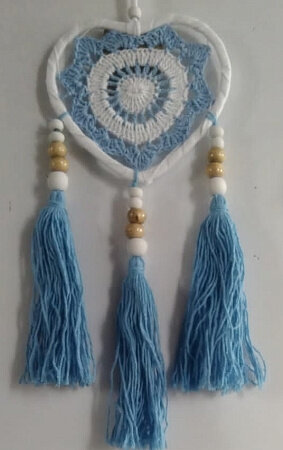 Ловец снов Макраме, сердце С бусинами И бледно-синими кисточками - привлечет любовь, сохранит чувства через года (ширина 12 см, длина 35 см.), 1 шт.
