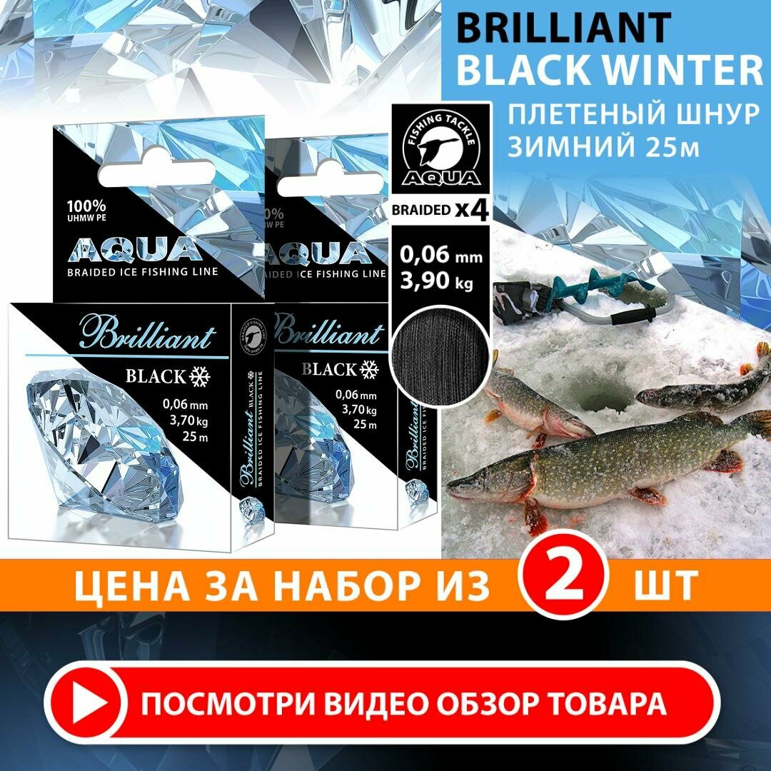 Плетеный шнур для рыбалки зимний AQUA Black Brilliant 25m 0.06mm 3.9kg 2шт