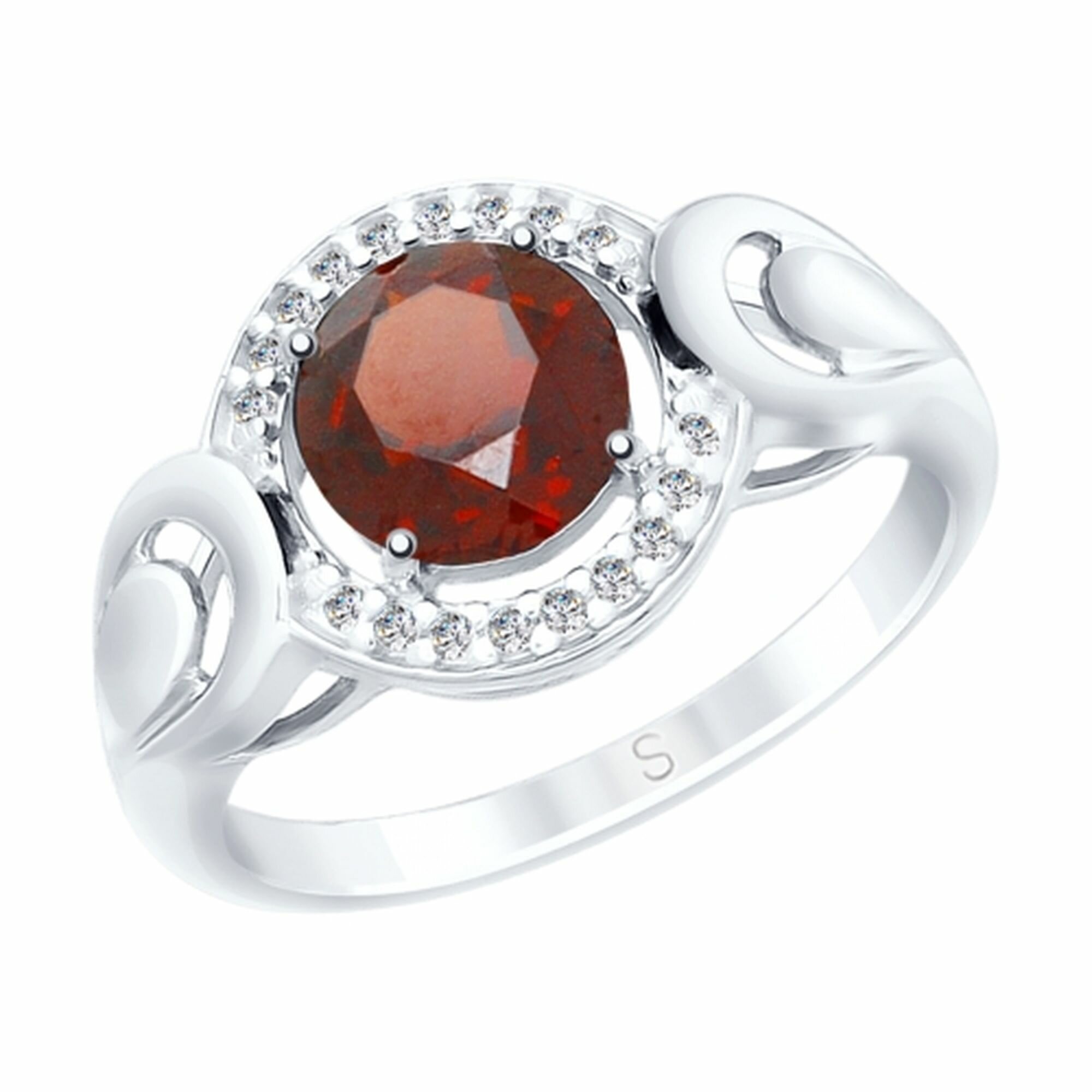 Кольцо, серебро, 925 проба, родирование, гранат, фианит