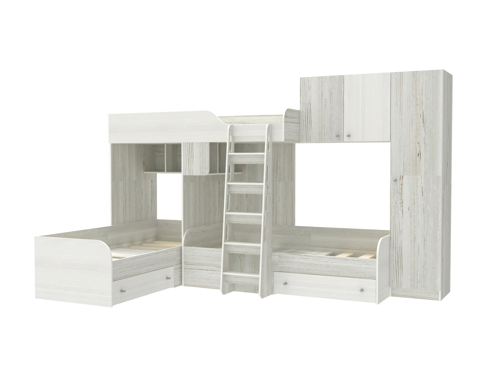 Кровать чердак Трио 2 Винтерберг Белое Дерево