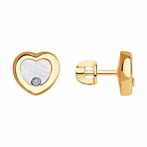 Серьги пусеты, золото, 585 проба, бриллиант