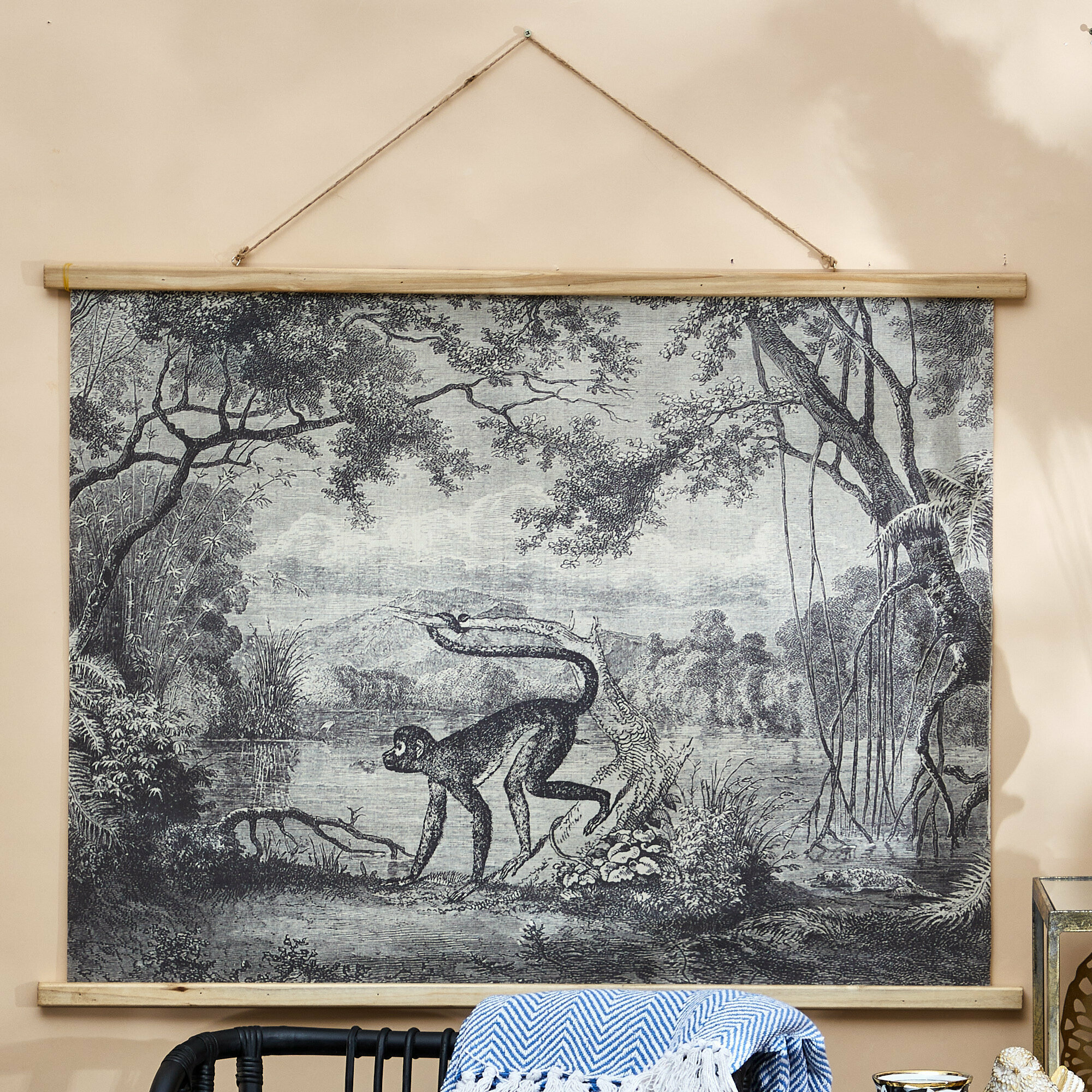 49-277 Картина подвесная "Обезьяна" 100х2х75см, лен, дерево, Glasar