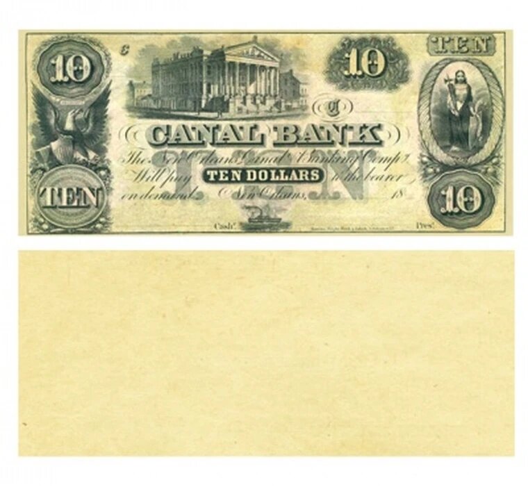 10 долларов 1860 США, Канал банк Новый Орлеан, сувенирная копия, банкноты и купюры редкие коллекционные