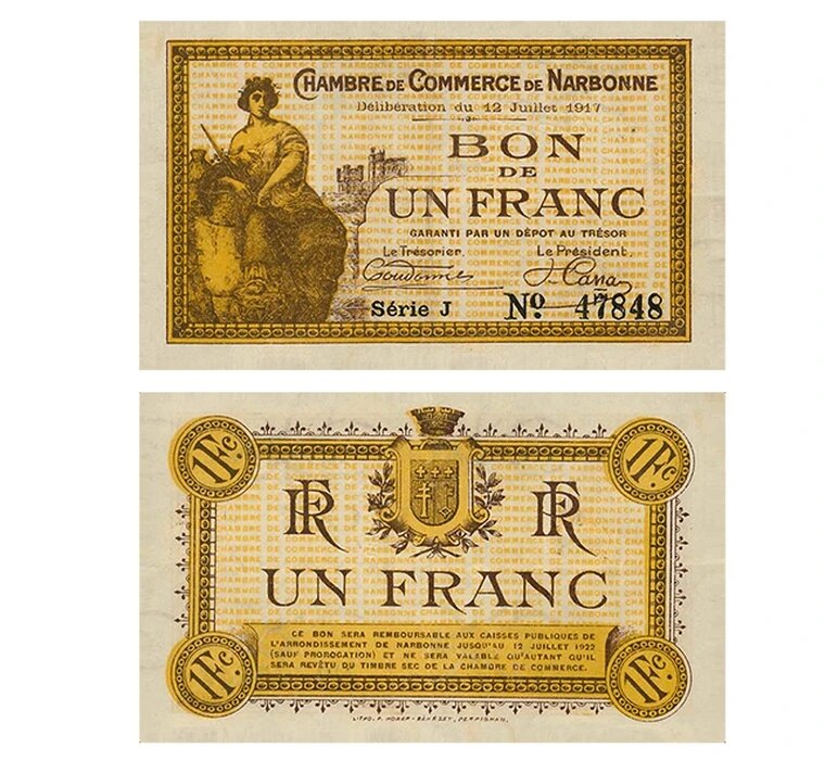 1 франк 1917 Франция, сувенирная копия, банкноты и купюры редкие коллекционные