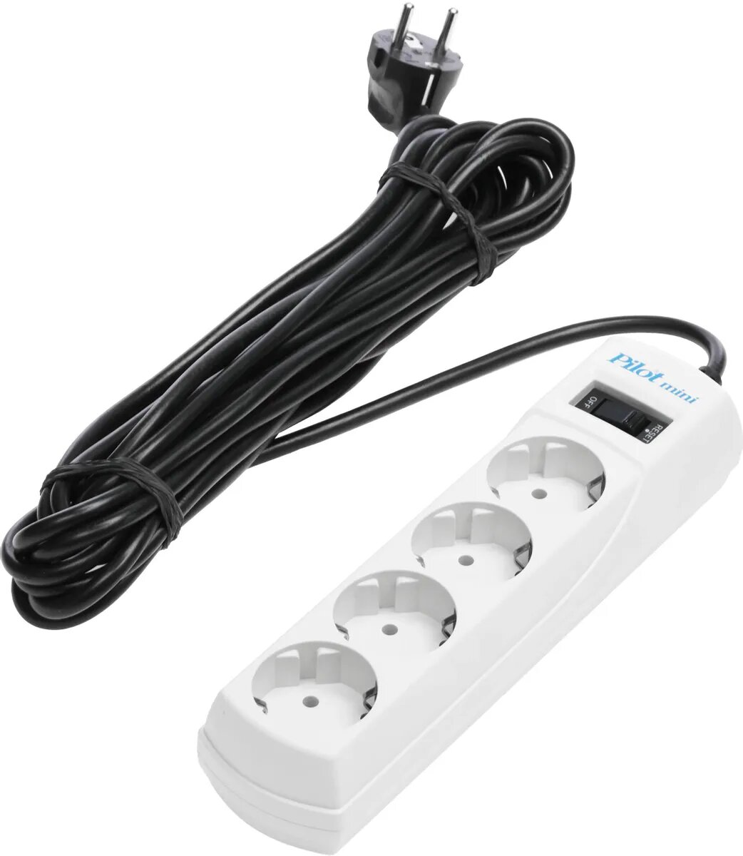 Сетевой фильтр Pilot mini, белый, длина 7 м, 4 розетки, 2200 Вт