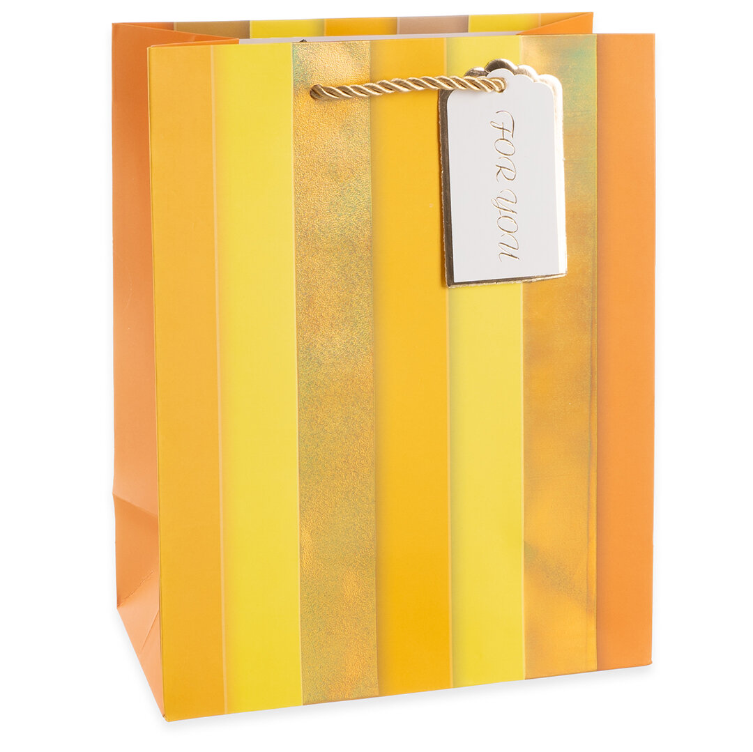 Пакет подарочный, Вертикальные полосы, Дизайн №1, Золото, Ме