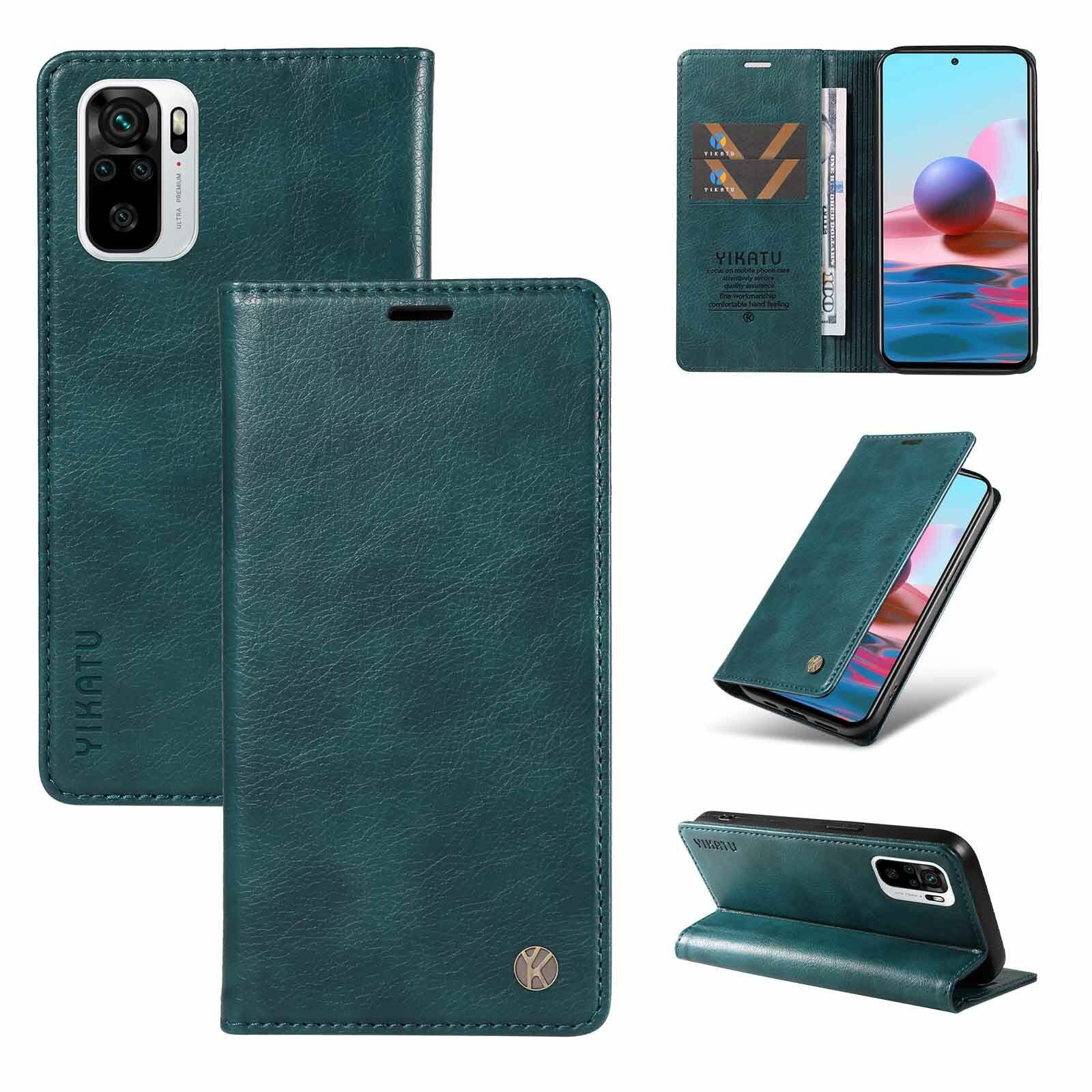 YIKATU Кожаный чехол для Xiaomi Redmi Note 10, Note 10S и Xiaomi POCO M5s (Сяоми Редми Ноут 10, Ксиаоми Поко М5с) с визитницей из экокожи книжка