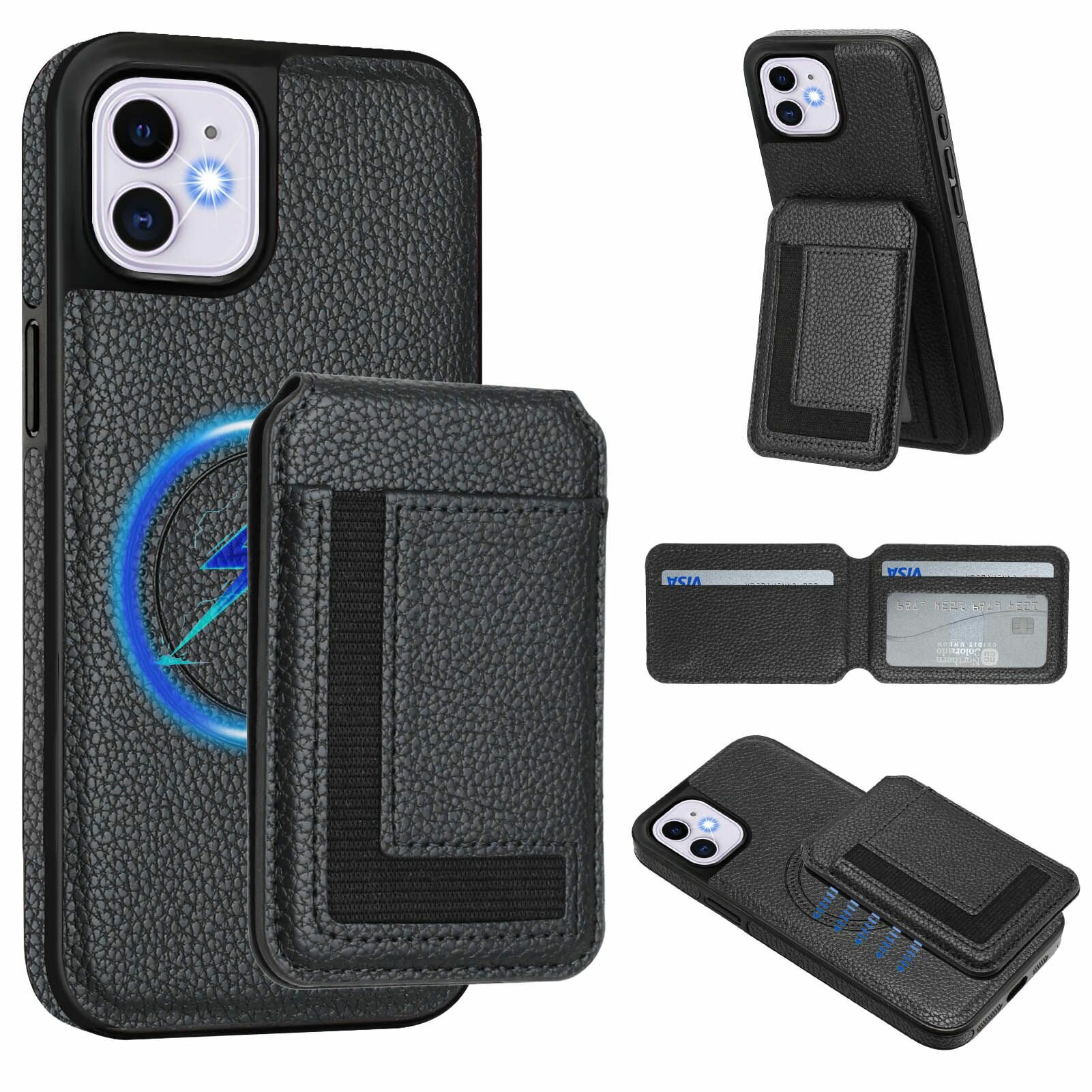 Кожаный чехол для Apple iPhone 11 (Эпл Айфон 11 ) со съемным держателем для карт 2-в-1, Поддержка беспроводной зарядки