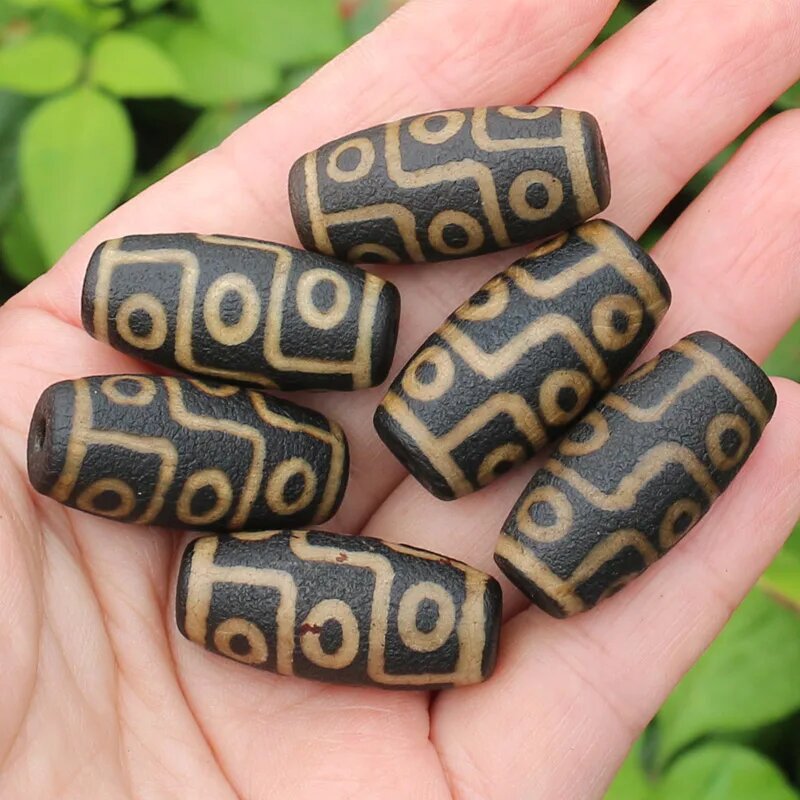 Желтые древние тибетские агатовые бусины Dzi лаerf beads Коричневый, 9 EYES