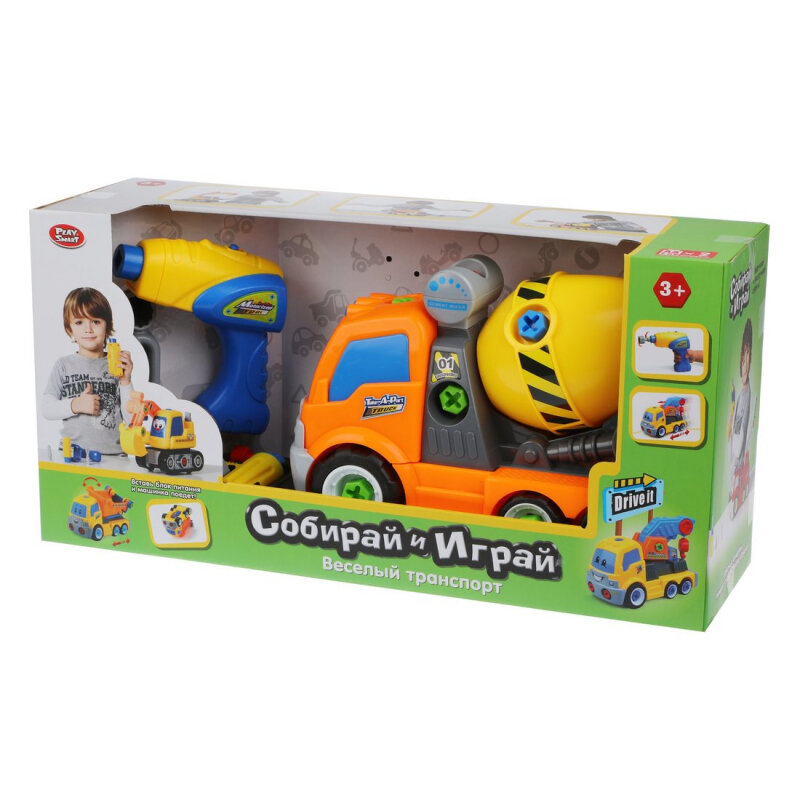 Конструктор 1980 "Машинка-Бетономешалка", работает от батареек