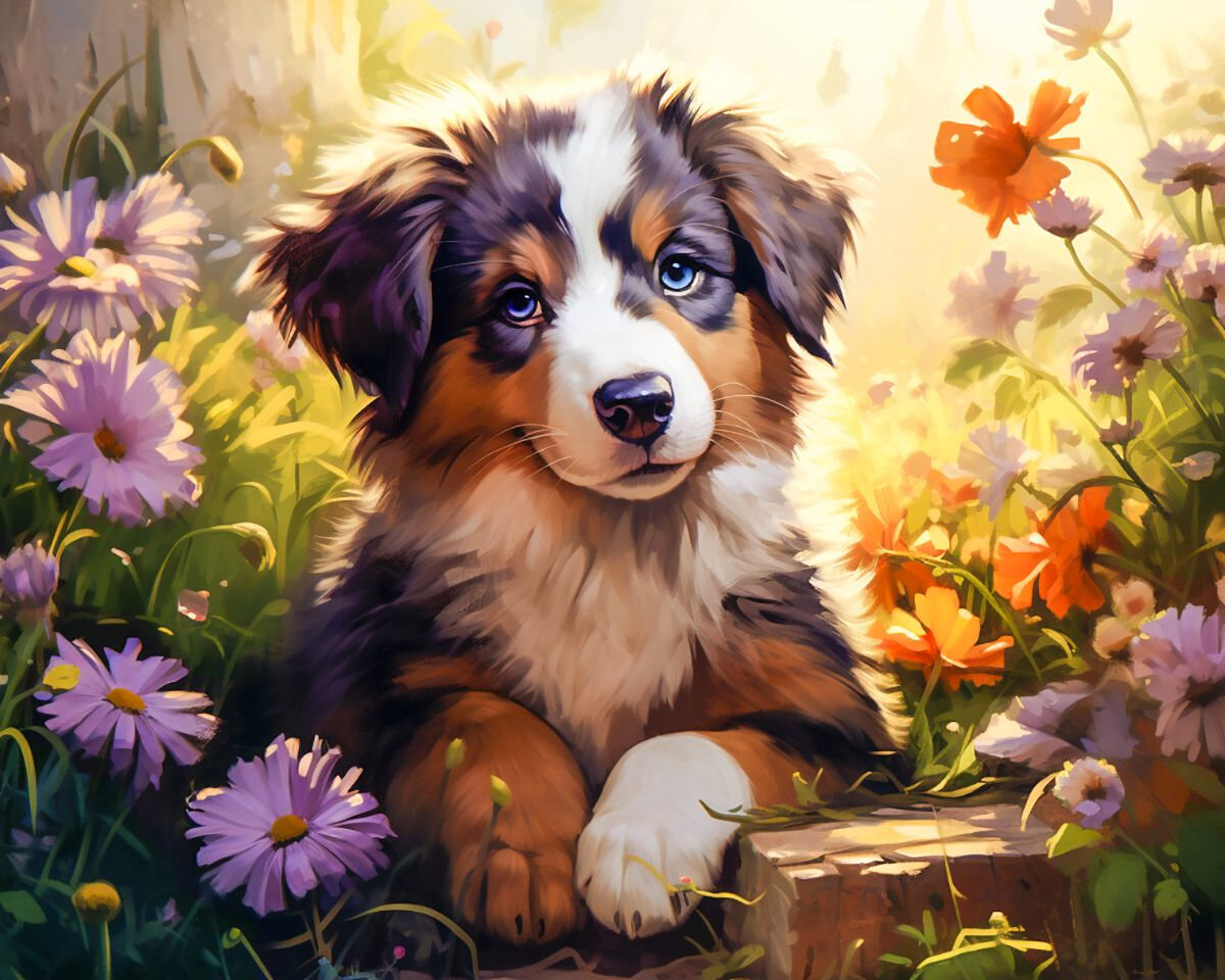 Картина по номерам щенок овчарки 40х50